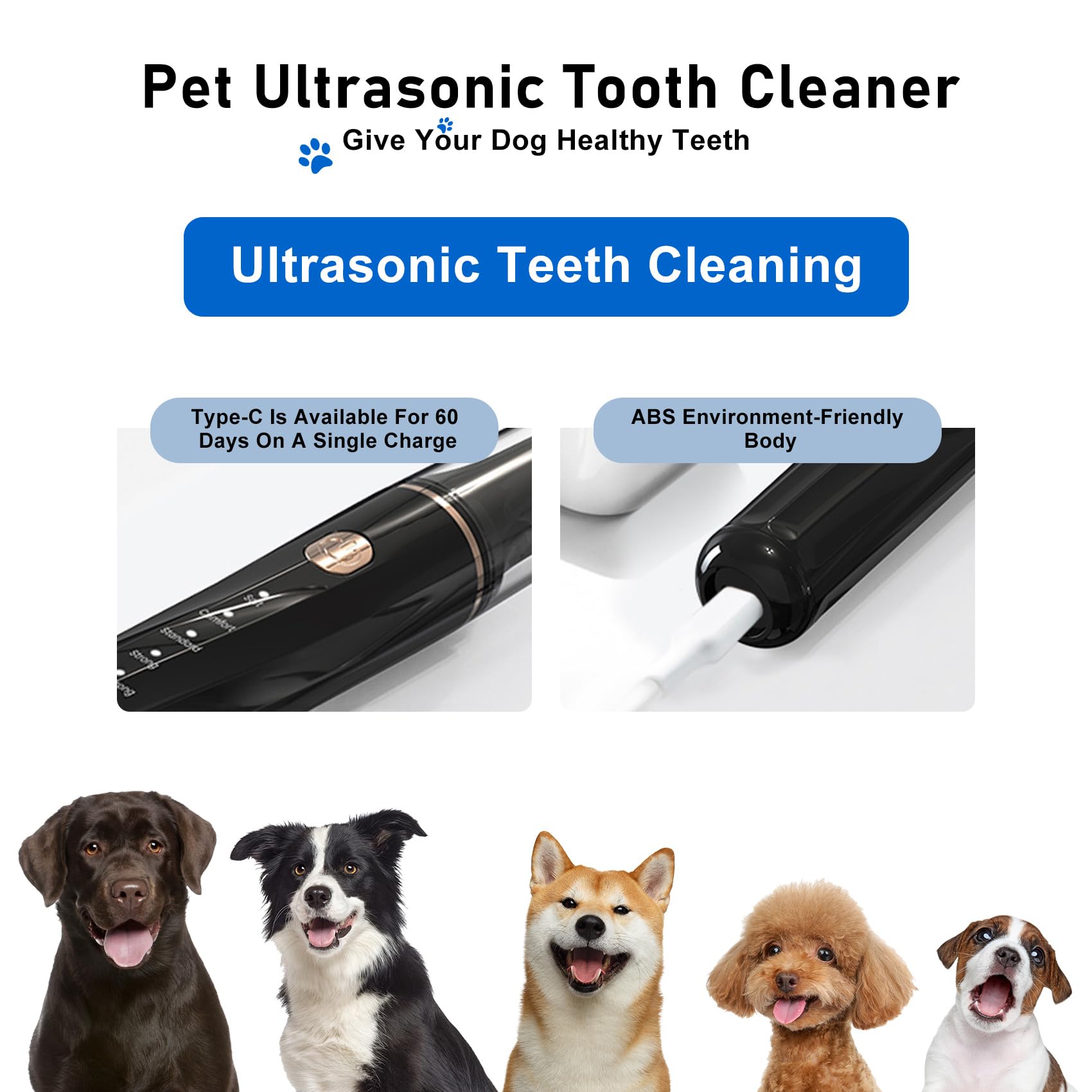 IFHFBI 5 Modes Plaque Remover for Teeth,Dog Teeth Cleaning Kit,Dog Teeth Cleaning, Dental Tools to Remove Tartar and Stains, Safe for Dogs & Cats, with Led Light & 5 Adjustable Modes (Black)