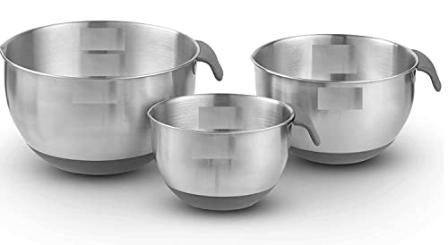 Kansara Stainless Steel Mixing Bowls, Non slip silicone base bowls with Handle, Mixing Bowl Set with Pour Spouts & Measurement Marks, Home Essentials Cooking Bowls (Size: 1QT, 2.5QT, 4QT) Red Color