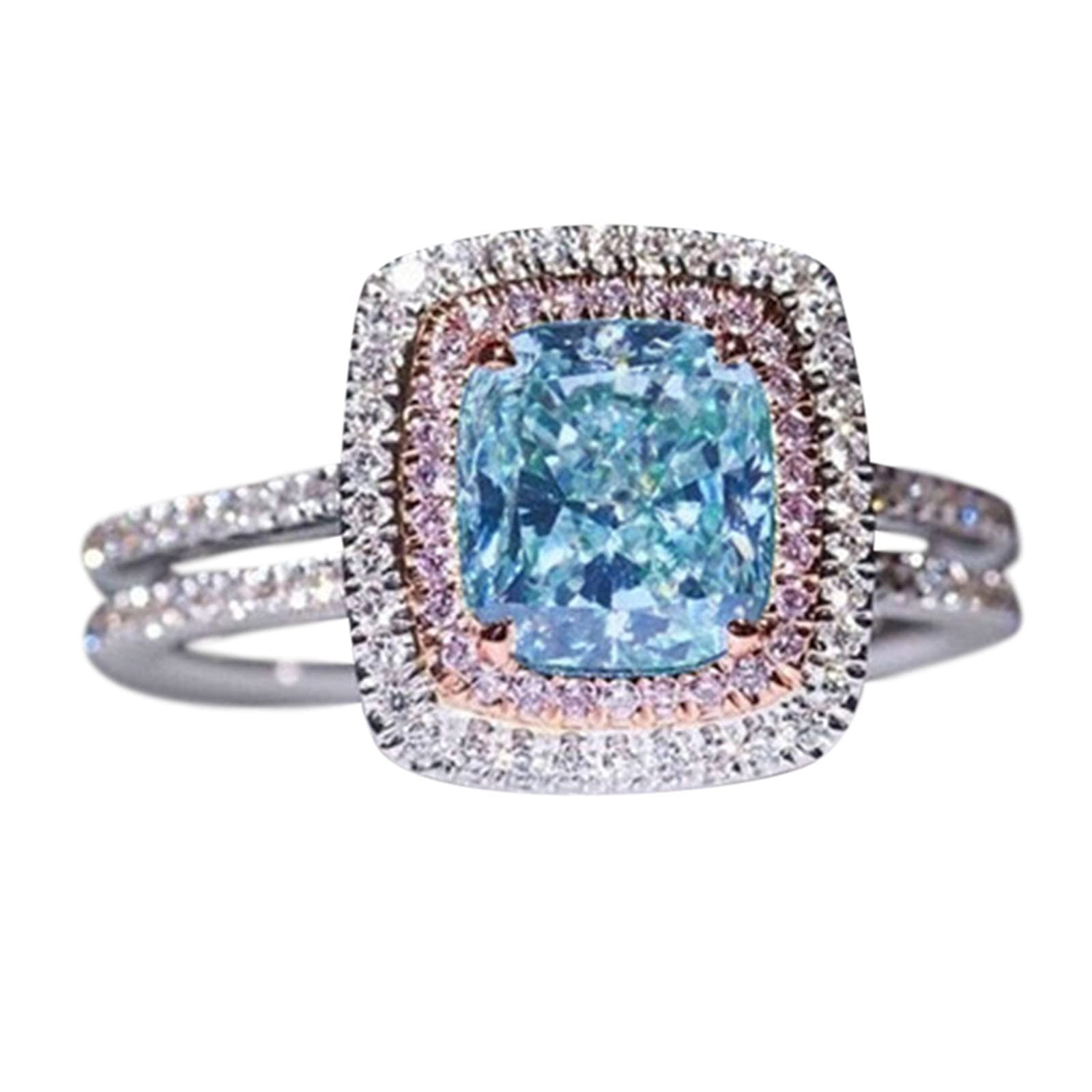 Elegant Square Cut Simulated Diamond Ring for Women Zirconia Proposal Ring CZ Wedding Engagement Rings (Blue, 8), Stainless Steel,Blue,Rose Gold,White,Purple