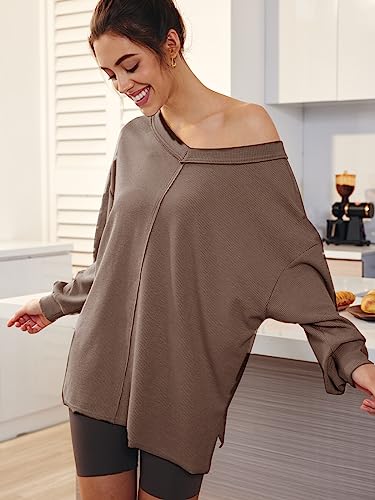 Trendy Queen Sweatshirts for Women Hoodies Sweaters Oversized Tops Comfy Casual Outfits Pullover Loose Fashion Fall Winter Clothes 2023 Brown