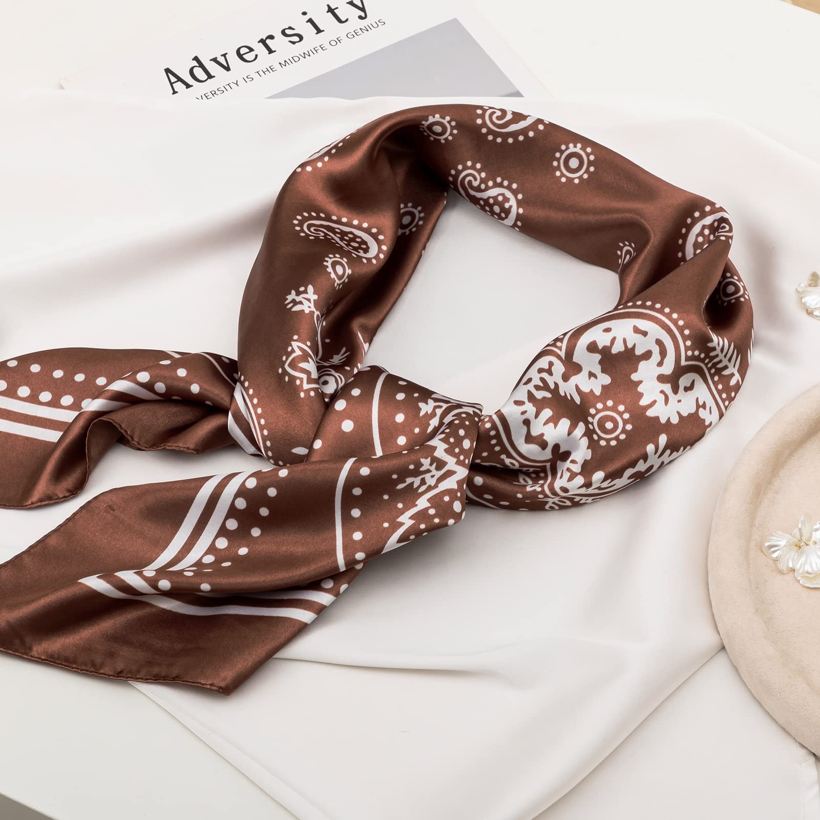HBselect 4PCS Head Scarf for Women 35β Head Scarves Silk Like Satin Neck Scarfs Square Bandana Hair Wraps Scarf for Sleeping