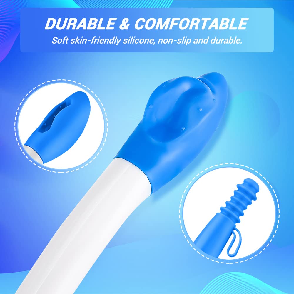 Foldable Butt Wiper, Jhua 15.7" Toilet Aids for Wiping, Comfort Silicone Bottom Buddy Wiping Aid with Hanging Ring, Hook, Carrying Bag, Toilet Aid Tools Bathroom Personal Care, Blue