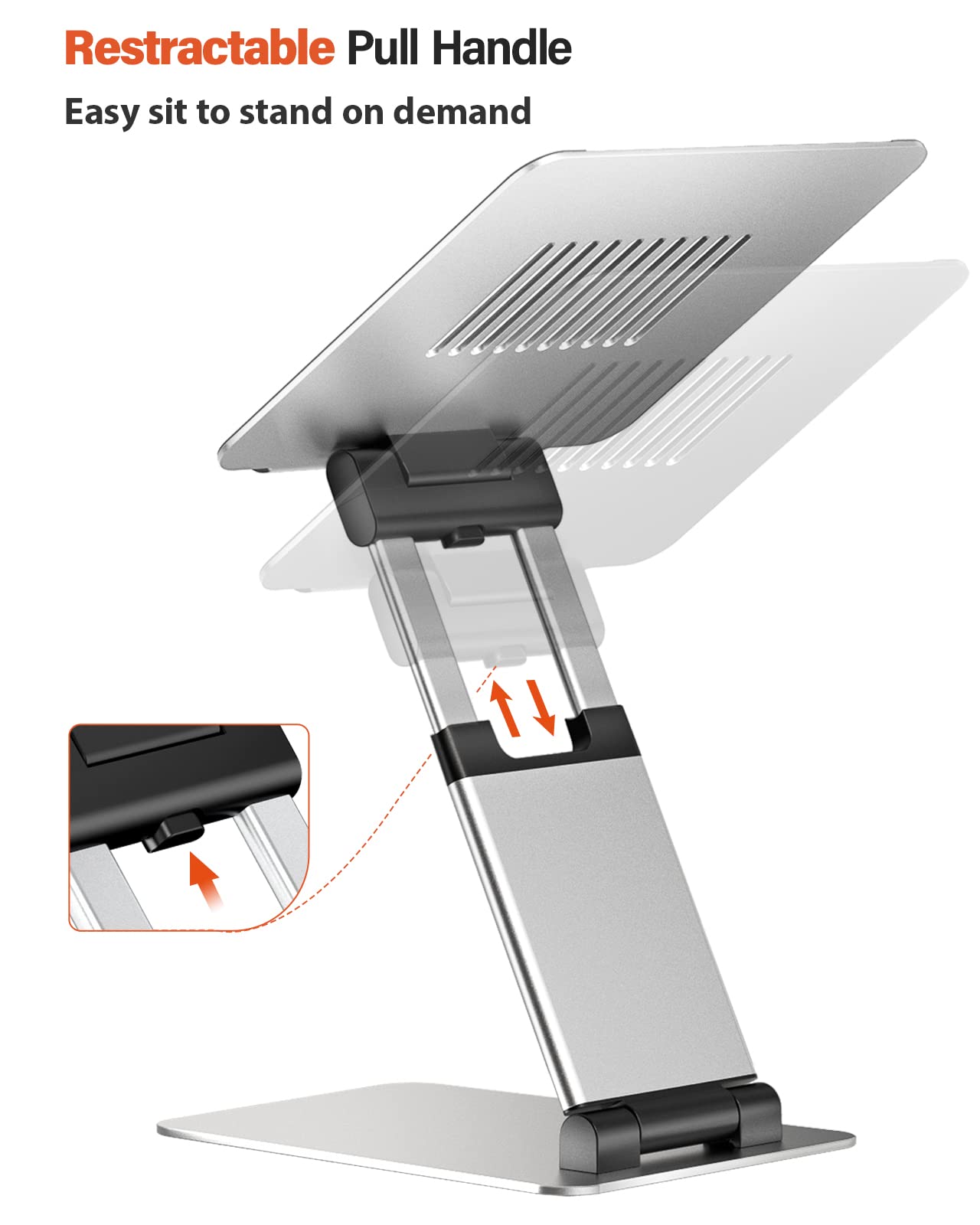 Ergonomic Laptop Stand for Desk, Sit to Stand Laptop Riser, Adjustable Height up to 21", Standing Computer Stand, Promote Healthy Posture Compatible with MacBook Air Pro, All Laptops 10-17"-Silver