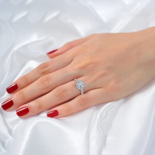 Fahonie 18K White Gold Plated Engagement Ring 925 Sterling Silver cut 5A Cubic Zirconia Wedding Engagement Promise Eternity Ring for Women(Size6)
