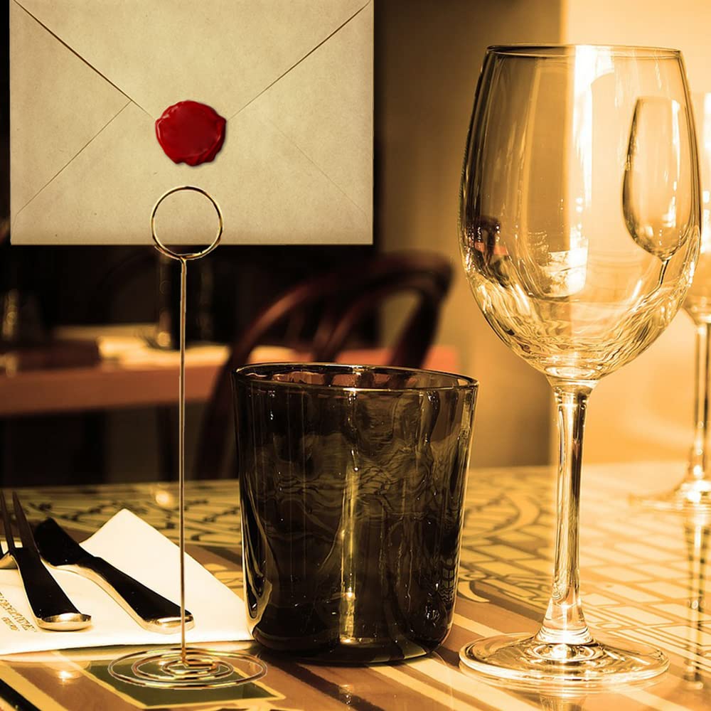 KINGDOM SOLUTIONS 20 Pack 8.75 inch Tall Table Number Holders - Gold Place Steel Table Picture Stands Card Holder, Food Signs, Memo Notes, Weddings, Restaurants, Birthdays, Anniversary Party