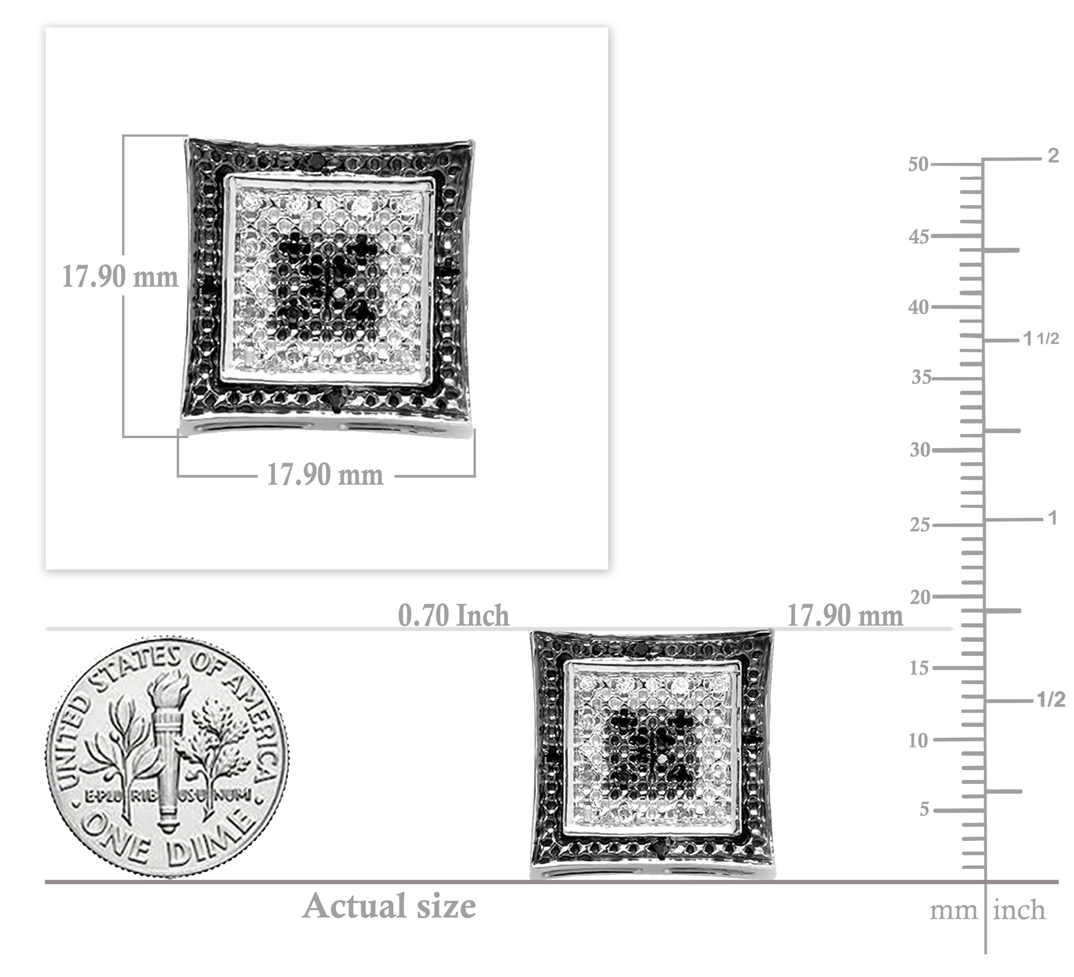 Dazzlingrock Collection 0.12 Carat (ctw) Round Black & White Diamond Cluster Square Stud Earrings for Women in 925 Sterling Silver in Screw Back