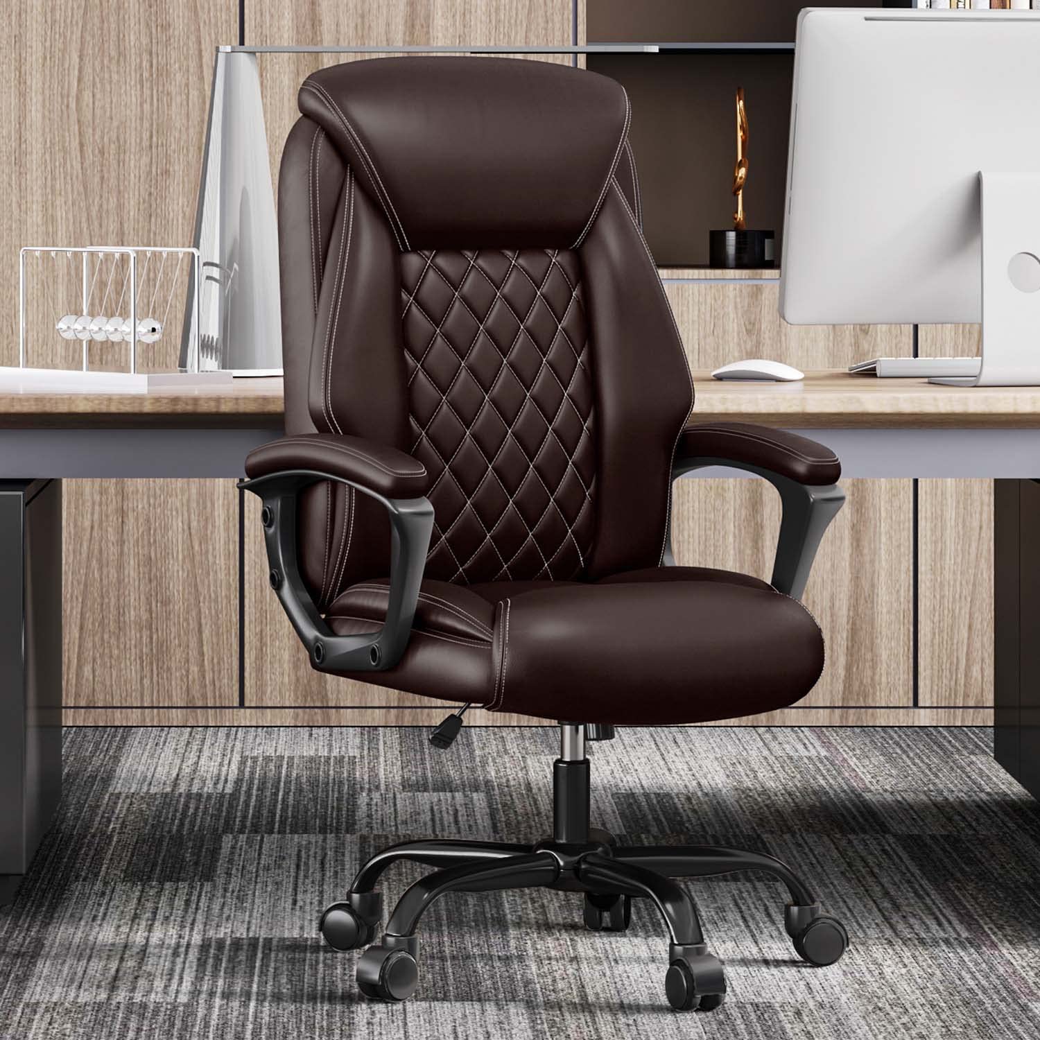 Ergonomic Office Chair High Back Home Office Desk Chair with Wheels Computer Chair with Lumbar Support PU Leather Executive Office Chair,Brown