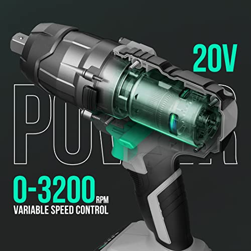 Litheli Impact Wrench Cordless, 1/2 inch Power Impact Driver with 320 ft-lbs(430N.m) Max Torque, 20V Impact Gun Kit with 2.0Ah Li-ion Battery & Fast Charger for Car Home