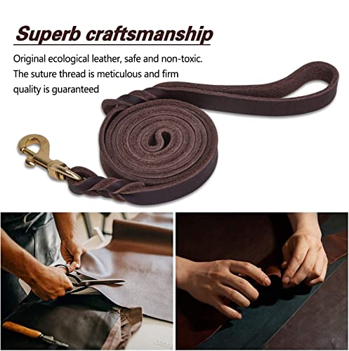 LWBMG Leather Dog Leash 6ft, Heavy Duty Dog Leash, Strong Durable Genuine Leather Braided Dog Leash, Soft and Comfortable Leather Leash for Large, Medium and Small Dogs Training