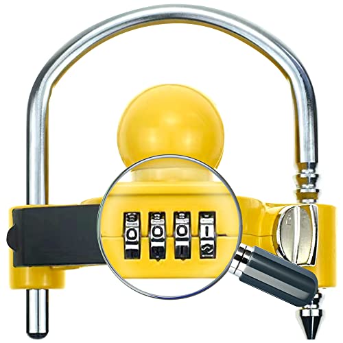 ZUNGOUMC Trailer Lock,Trailer Hitch Locks Universal Adjustable Storage Security Heavy Duty Trailer Coupler Lock, for rvs and Various Travel Trailers Yellow with Combination Lock