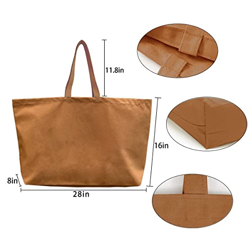 LLYLIU 28" Large Canvas Tote Bag - Extra Big Shopping Beach Totes Bags Reusable Grocery Bag Plain Solid 28" x 8" x 16"