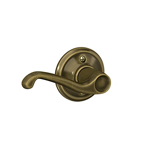 Schlage F10 FLA 609 Flair Door Lever, Hall & Closet Passage Lock, Antique Brass