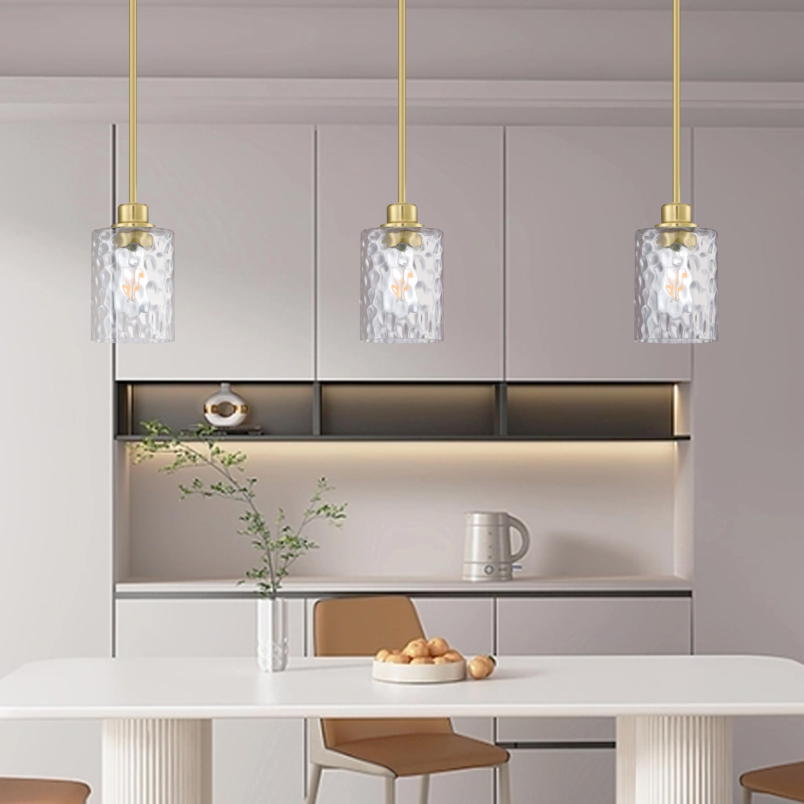 Dolaimi House 1 Light Modern Globe Pendant Light Brushed Nickel Finish Clear Hammer Glass Chandelier Shade, Adjustable Height Hanging Pendant Lighting Fixture for Kitchen Island, Dining Room