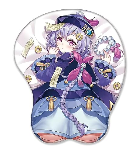 LNIUB Genshin Impact Anime 3D Mousepad, Qi-Qi Silicone Gel Mice Pad Ergonomics Computer Wrist Rest Support (Blue)