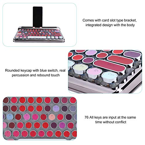 GOWENIC Gaming Keyboard Punk Keyboard Portable Bluetooth Wireless Keyboard 76 Keys Mechanical Computer Keyboard with Rounded Keycaps, LED Monochrome Backlight, Blue Switch (Silver‑Lipstick Style)