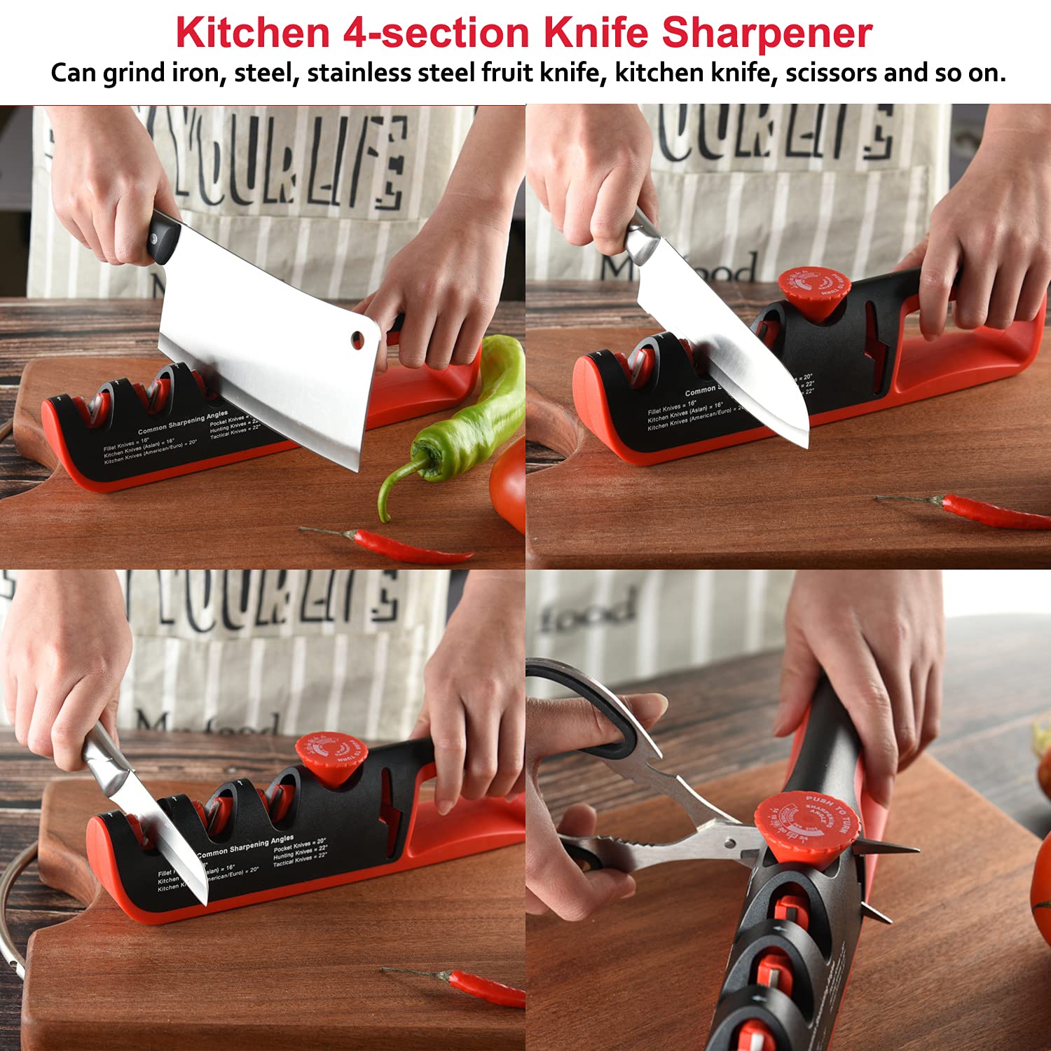 DUEBEL 4-Stage Premium Kitchen Knife Sharpener Adustable Angle Sharp for Ceramic and Steel Knives, Scissors