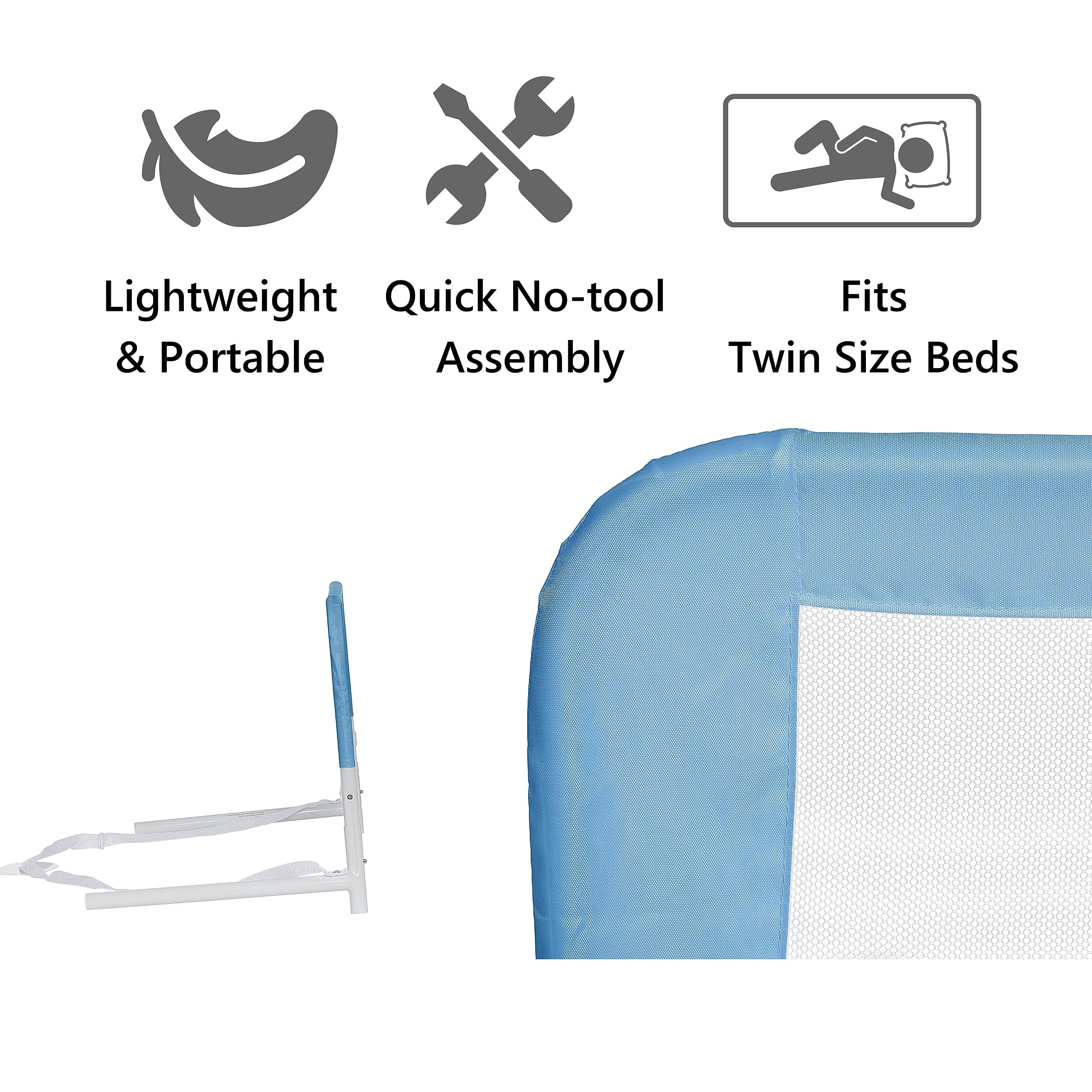 Dream On Me Lightweight Mesh Security Adjustable Bed Rail for Toddler with Breathable Mesh Fabric in Sports Print.