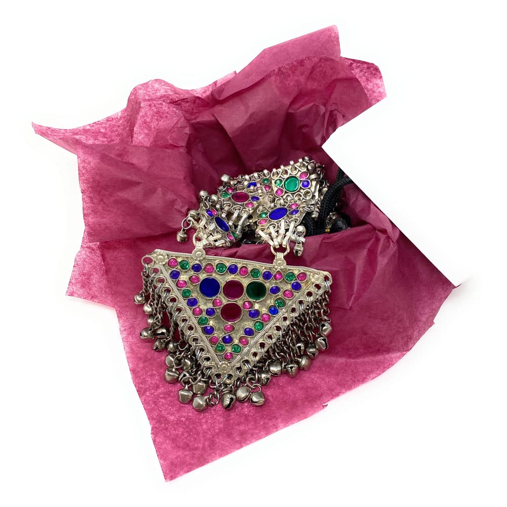 Duel On Jewel Afghan Tribal Womens Statement Kuchi Oxidized Metal Handmade Triangle Pendant Necklace in Multicolor - Bohemian Belly Dancing Dandiya Jewelry