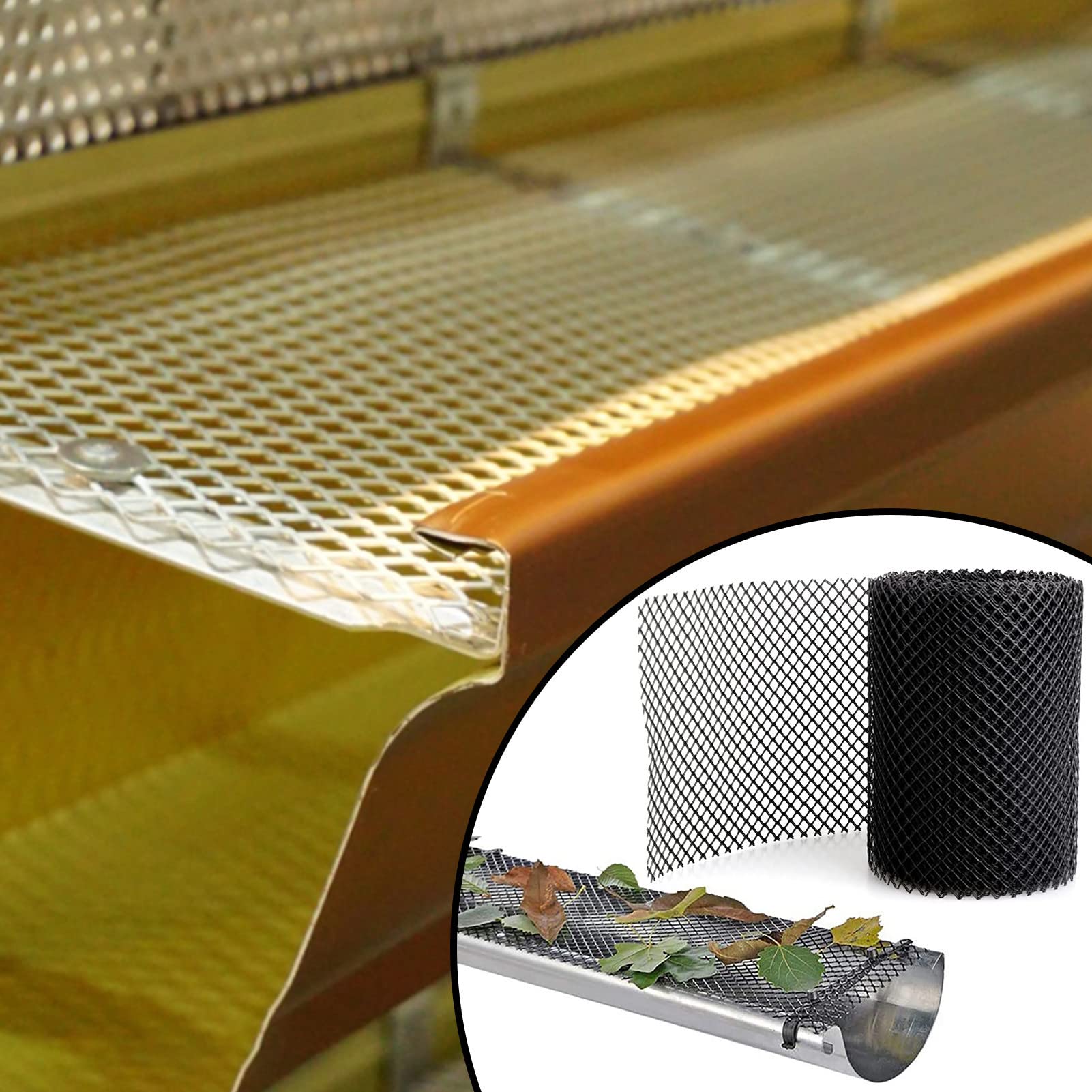 DEYROS Gutter Guard Mesh, 15cm X 6m Gutter Guards Leaf Protectors, Mesh Gutter Safeguard with 15 Fixing Hooks, Blocking Garbage Leaf Prevention Gutter Mesh for Leaves, Twigs and Branches