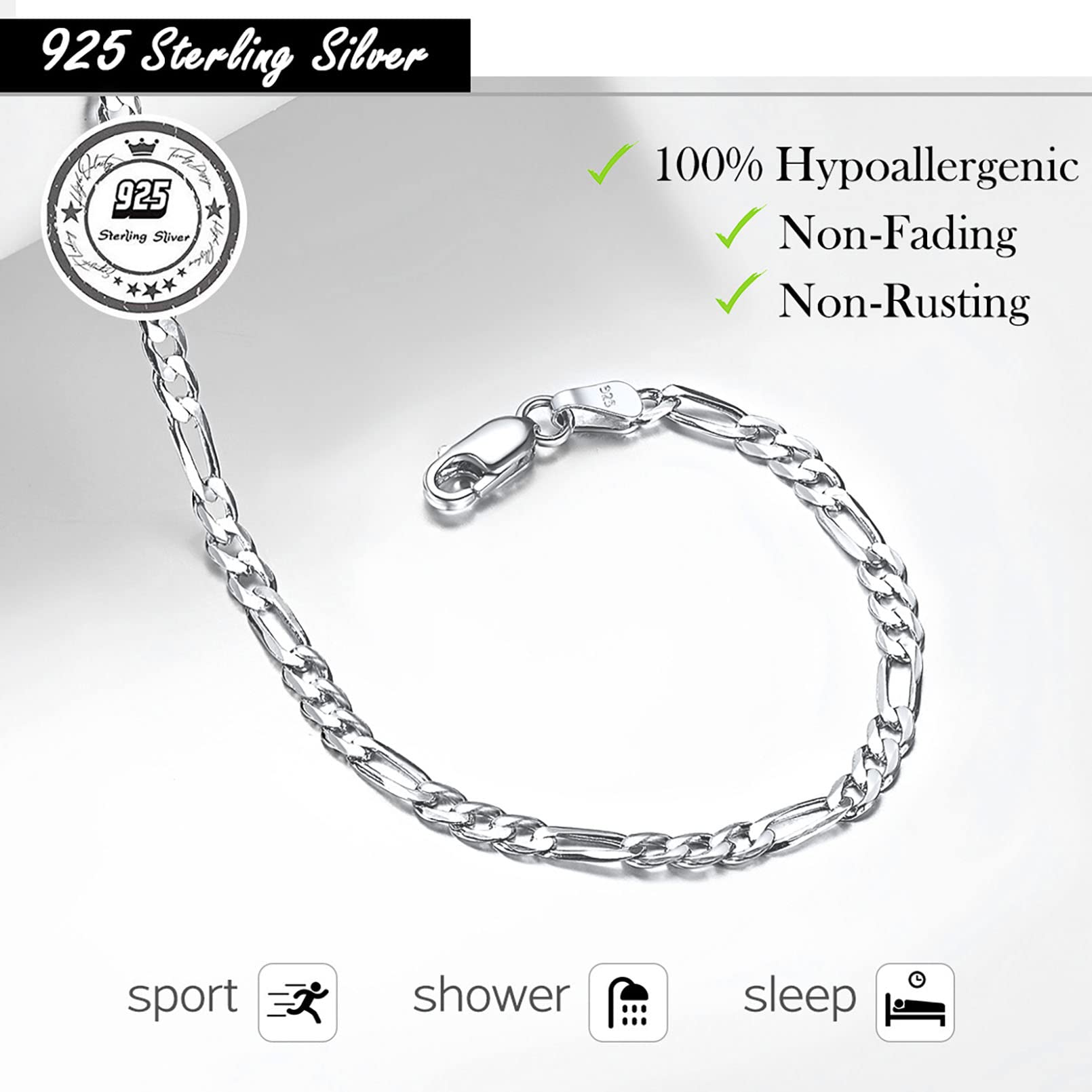 ChicSilver 2.8mm Figaro Chain Anklet 925 Sterling Silver Ankle Bracelets for Women Simple Dainty Waterproof Anklet Womens Anklets Jewelry for Beach Gifts for Mom