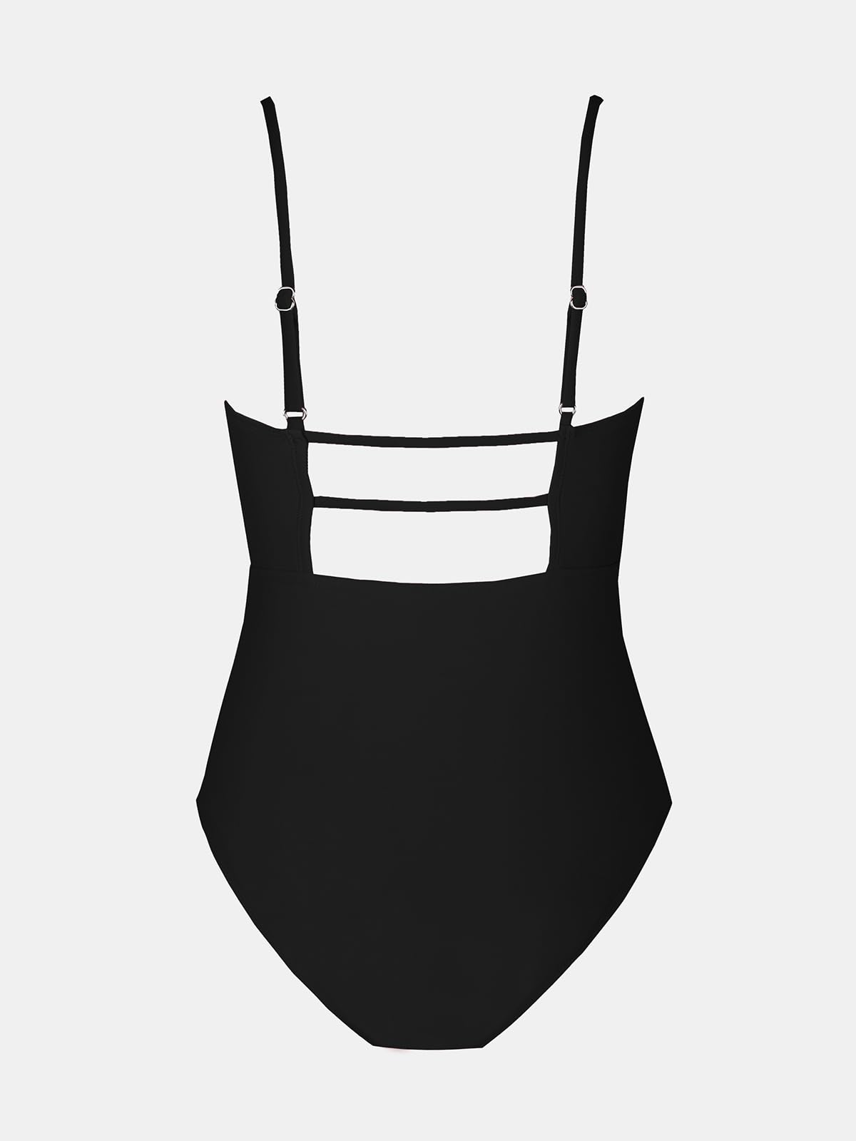 CUPSHE Women's One Piece Swimsuit Square Neck Cutout Back Tummy Control Adjustable Straps Striped Swimwear, L Black