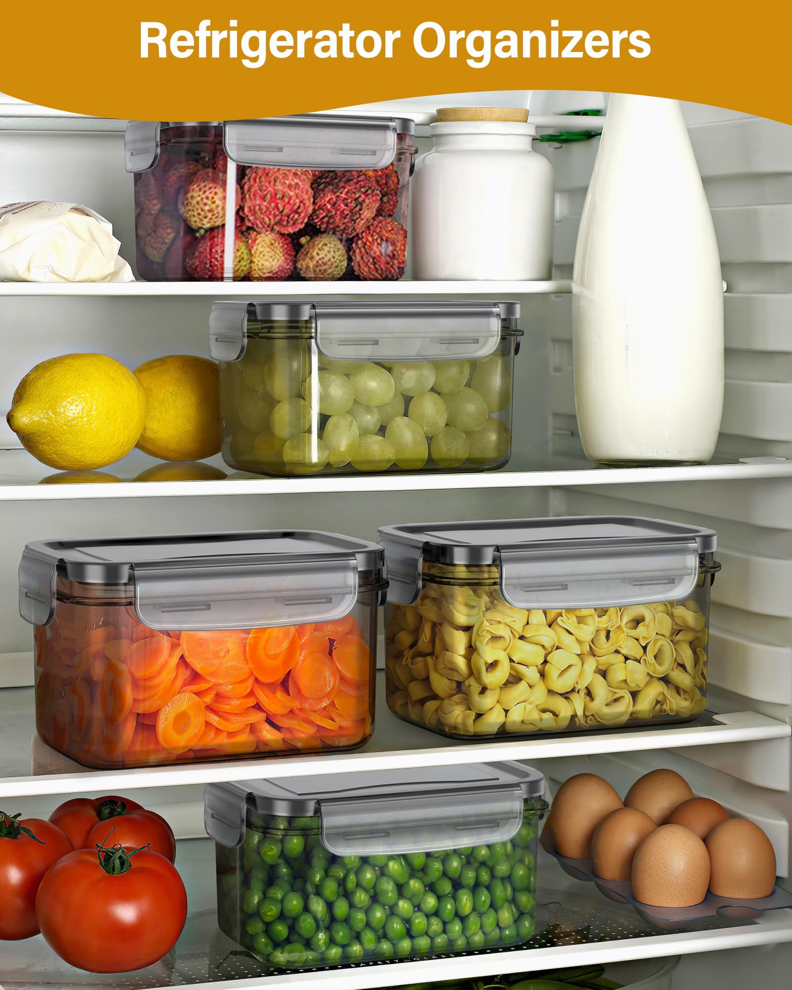 LUSCREAL Airtight Food Containers with Lids, 12 PCS Clear Organizing Containers Kitchen Canisters, Plastic Kitchen Organizers and Storage for Dry Food, Flour and Sugar,Include 20 Labels and 5 Spoons