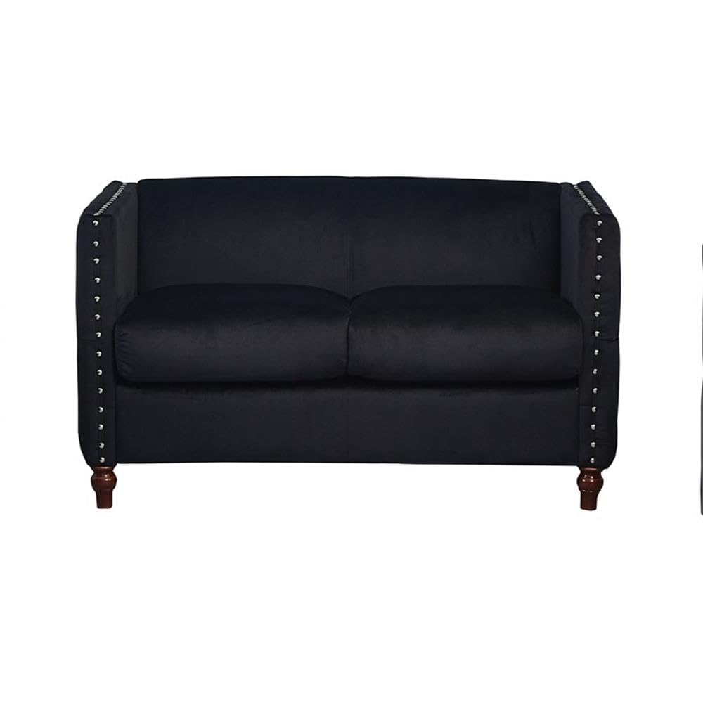 Kingway Furniture Avin Velvet Nail Head Livingroom Loveseat in Black