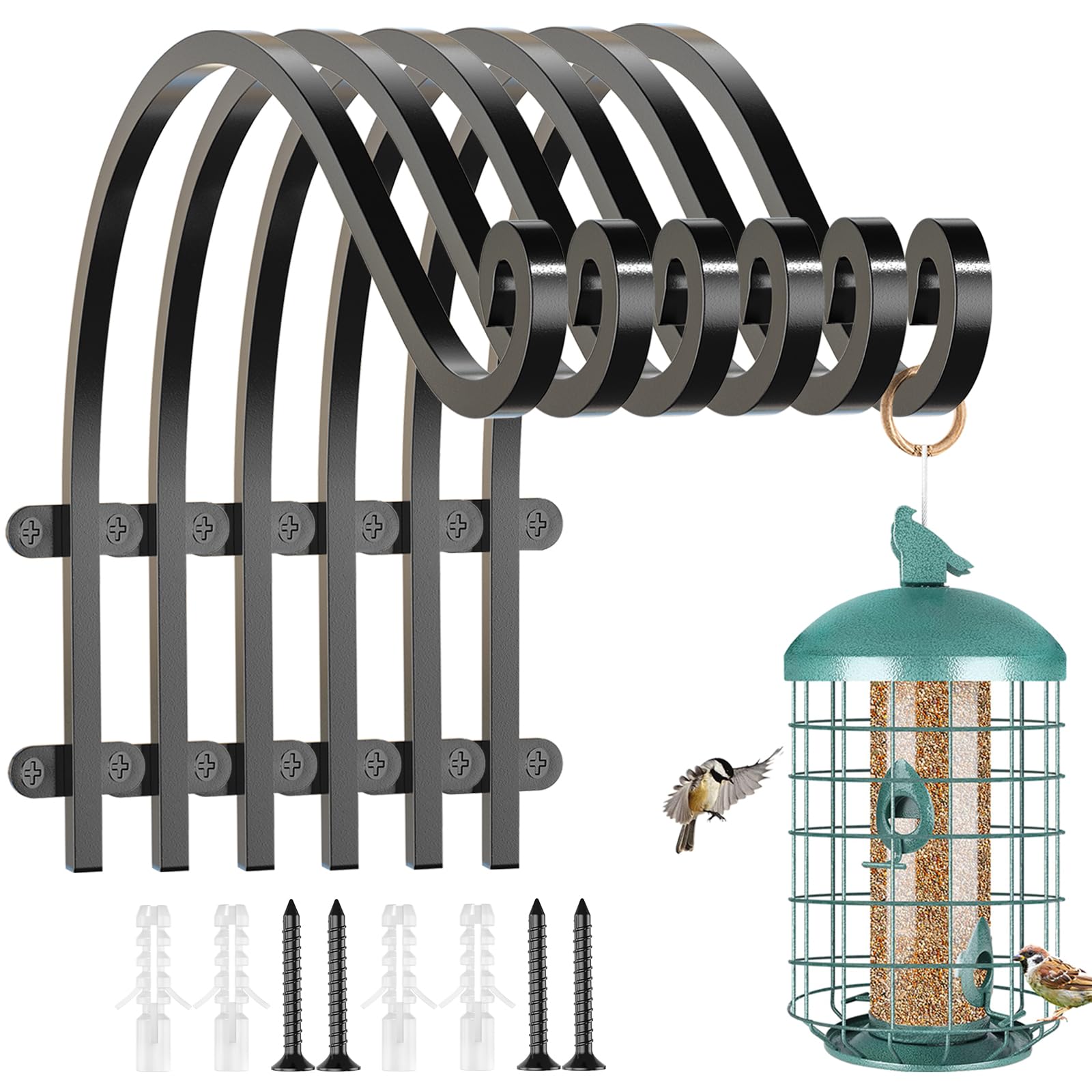 EPHECH 6Pack Heavy Duty Hanging Plant Hanger Hook for Outdoor and Indoor, 12Inch Wall Hanging Basket Bracket, Black Metal Outdoor Hanging Bracket for Hanging Flower Pot Bird Feeder Lanterns