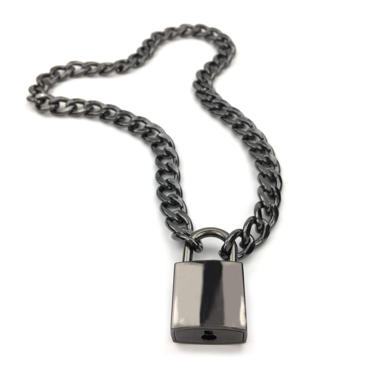 Destiny Love Handmade Heart Padlock Necklace Stainless Steel Metal Collar Choker with Two Keys and Box for Men Women (D)