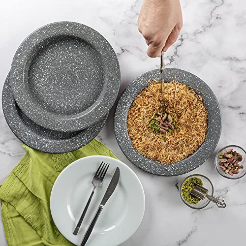 Kunefe Plate, Cooking and Serving Plates for Traditional Turkish Kunafa, Kadaifi, Kunafeh and Shredded Phyllo Kadayif Dough, Non-Stick Granite Dinnerware Tray, Dessert Plate Set of 3 (Small)