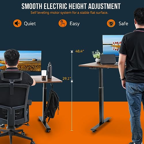 SuperHandy Standing Desk Adjustable Height (63'' x 30'') w/Wireless Charging, USB-C & AC Outlets, 3 Memory Presets - Large Electric Sit-Stand Adjustable Height up to 49'' - Rustic Wood