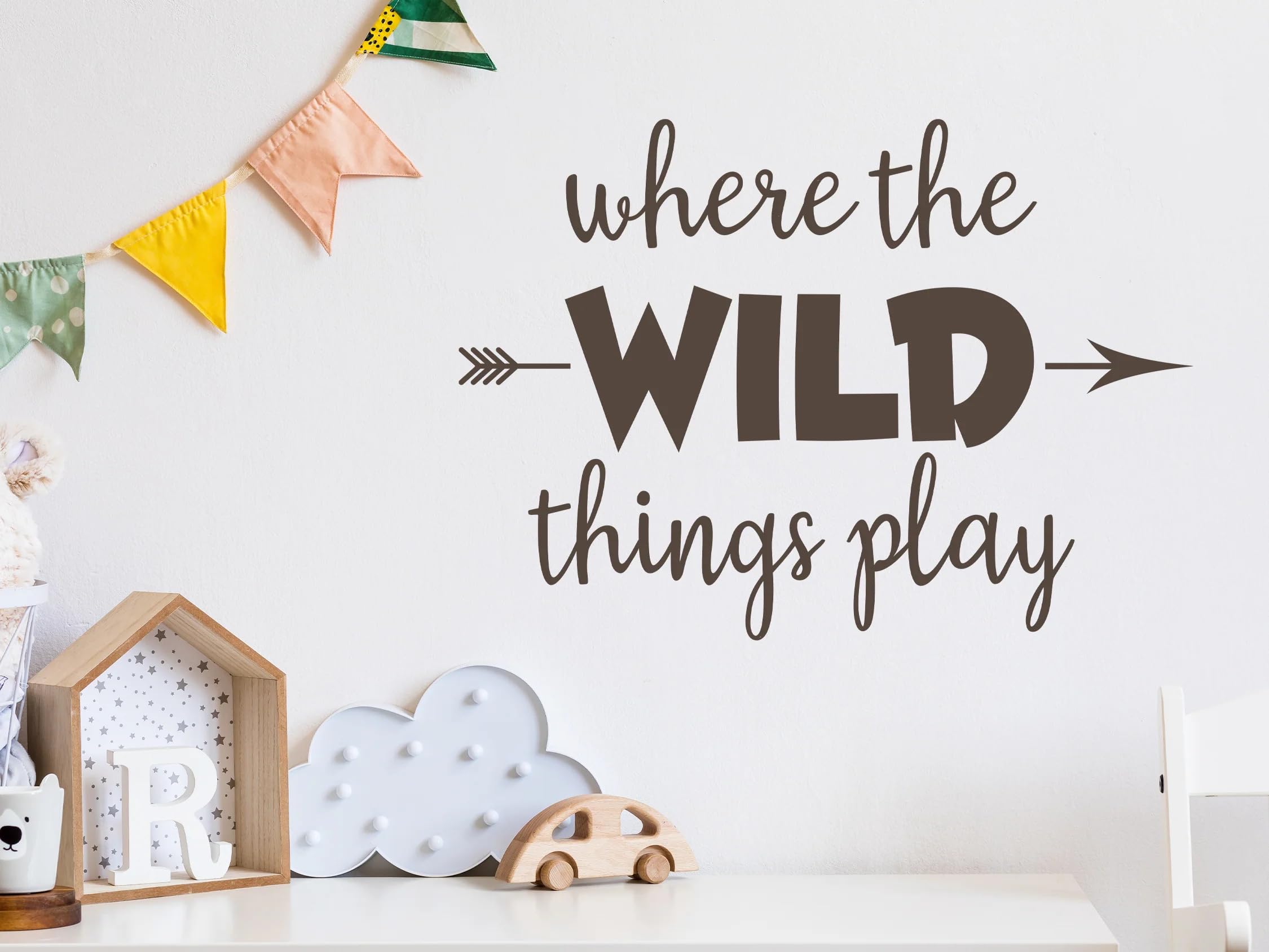 STORY OF HOME DECALS.COM Where The Wild Things Play Arrow Kids Room Wall Decal Matte Finish Vinyl Black, White, Grey, Brown Black 20" H X 28" W