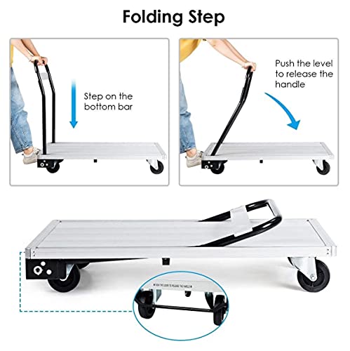Generic Platform Trucks Hand Trucks Luggage Cart Trolley, Carts with Wheels Moving, Stands Platform Trucks (Color : 36 x 24 x 32.5 inch)