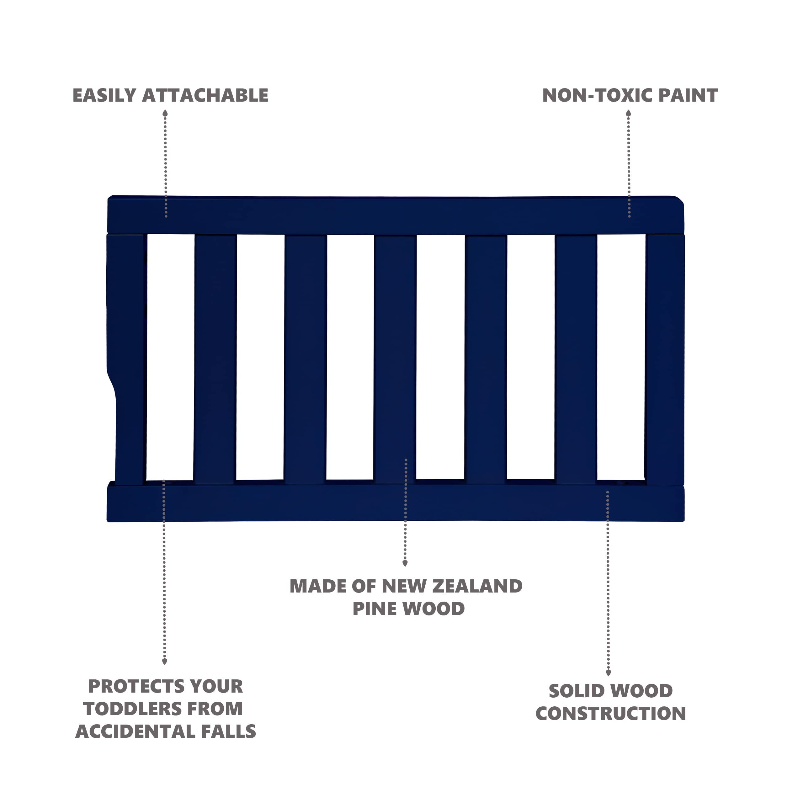 Dream On Me Convertible Crib Toddler Guard Rail in Royal Blue, Converts Cribs to Toddler Beds, Solid Wood Construction