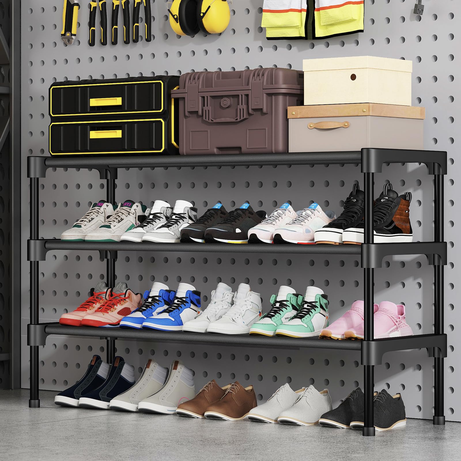 Long Shoe Rack-Shoe Organizer 3 Tier Shoe Rack for Closet Front Door Entryway Garage, Stackable Free Standing and Freely Combinable Shoe Storage, Space Saving Small Shoe Shelves.