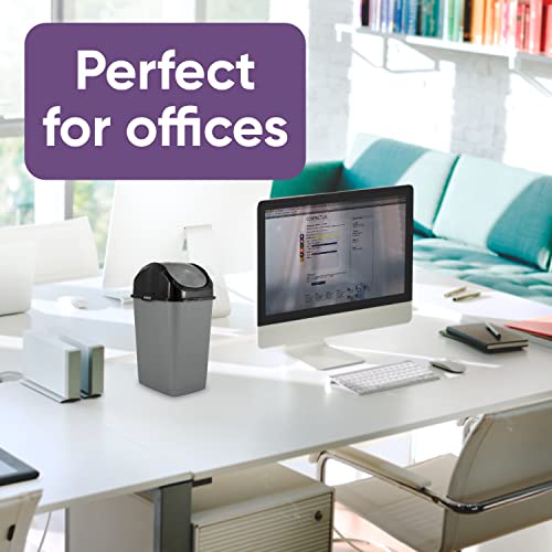 Superio Mini Plastic Trash Can with Swing Top Lid 1.25 Gallon Compact Small Waste Bin Portable Garbage Can for Countertop, Desktop, Make up Vanity, Bathroom, Car, Under Sink, Dorm, 5 Quart (Grey/Black, 3)