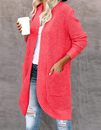 ZESICA Women's 2023 Fall Long Sleeve Open Front Cardigans Casual Lightweight Soft Chunky Knit Draped Sweaters Outerwears,Watermelon,Medium