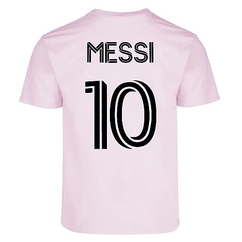 Pink Miami Soccer Fan Tshirt Football Short Sleeve T-Shirt Number 10 Adults 100% Cotton (as1, Alpha, m, Regular, Regular, Pink)