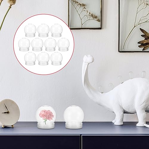 PRETYZOOM 10pcs Christmas Plastic Snow Globe with Screw Off Cap White Base Clear Fillable Water Globe DIY Snow Globes for Holiday Crafts Home Decoration Display Plant 4Inch
