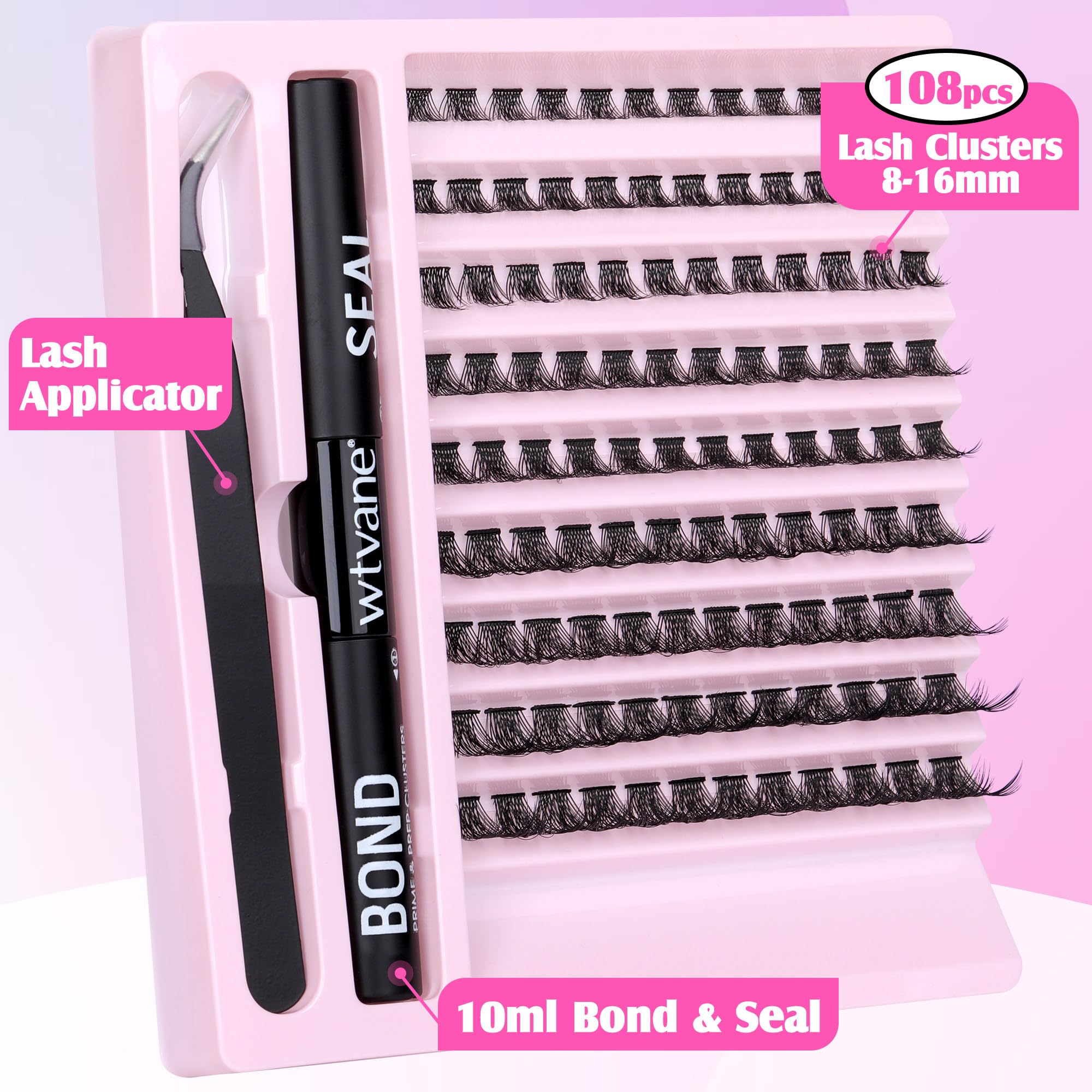 DIY Lash Extension Kit 108Pcs Lash Clusters Wispy with Strong Hold Lash Bond and Seal and Eyelash Cluster Applicator Individual Eyelash Extension Kit DIY for Beginners at Home by wtvane
