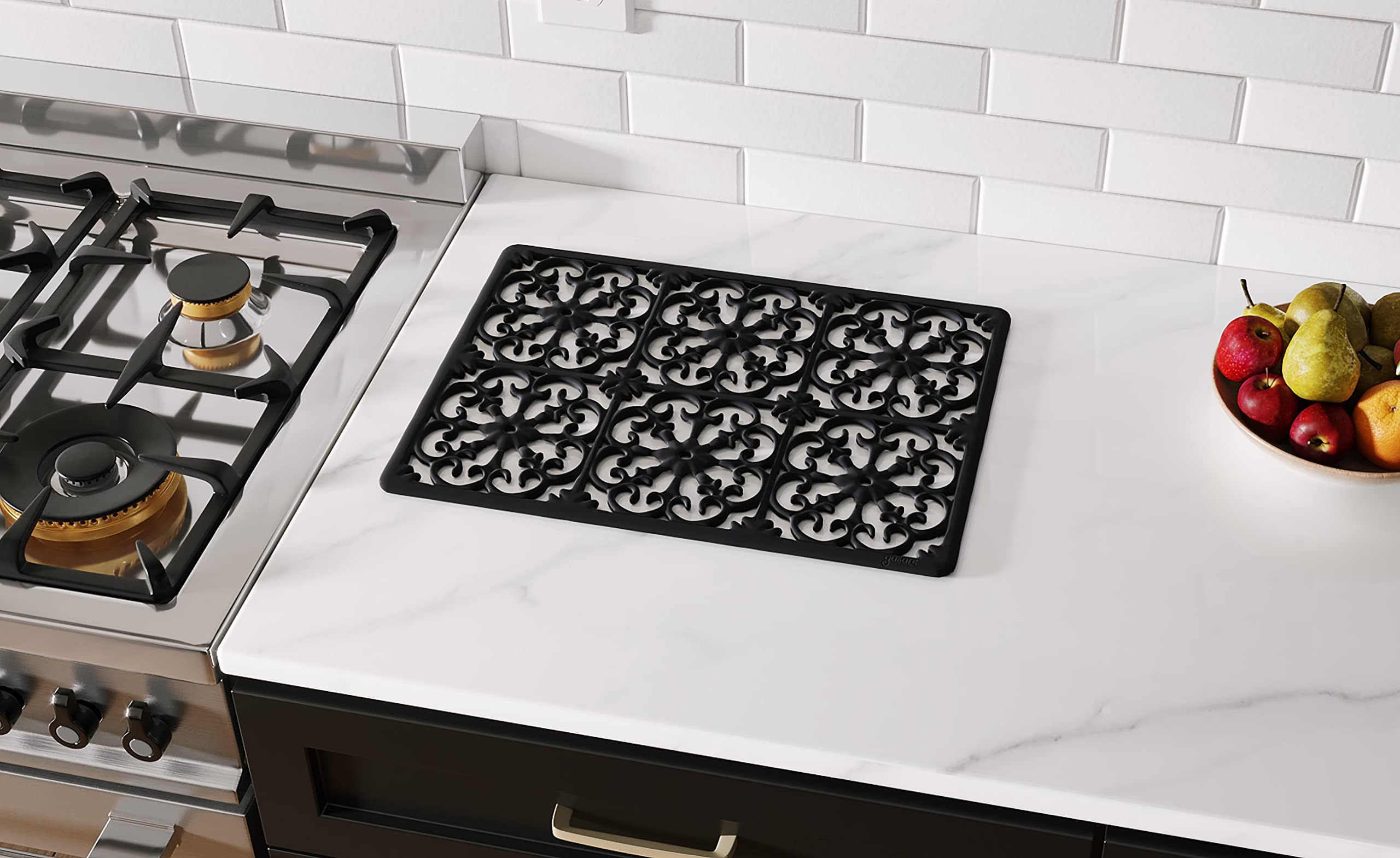 gasaré, Extra Large, Thick, Silicone Trivet for Hot Pots, Pans, Dishes, and Bakeware, Hot Pads, Hot Plates, for Kitchen Quartz Countertops, Dishwasher Safe, 16 x 12 x 3/8 Inches, Black