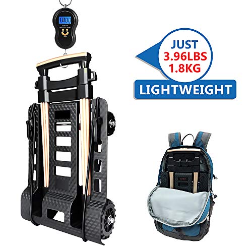 Folding Hand Truck Portable Dolly Compact Utility Luggage Cart with 70Kg/155Lbs Heavy Duty 4 Wheels Solid Construction Adjustable Handle for Moving Travel Shopping Office Use (Black)
