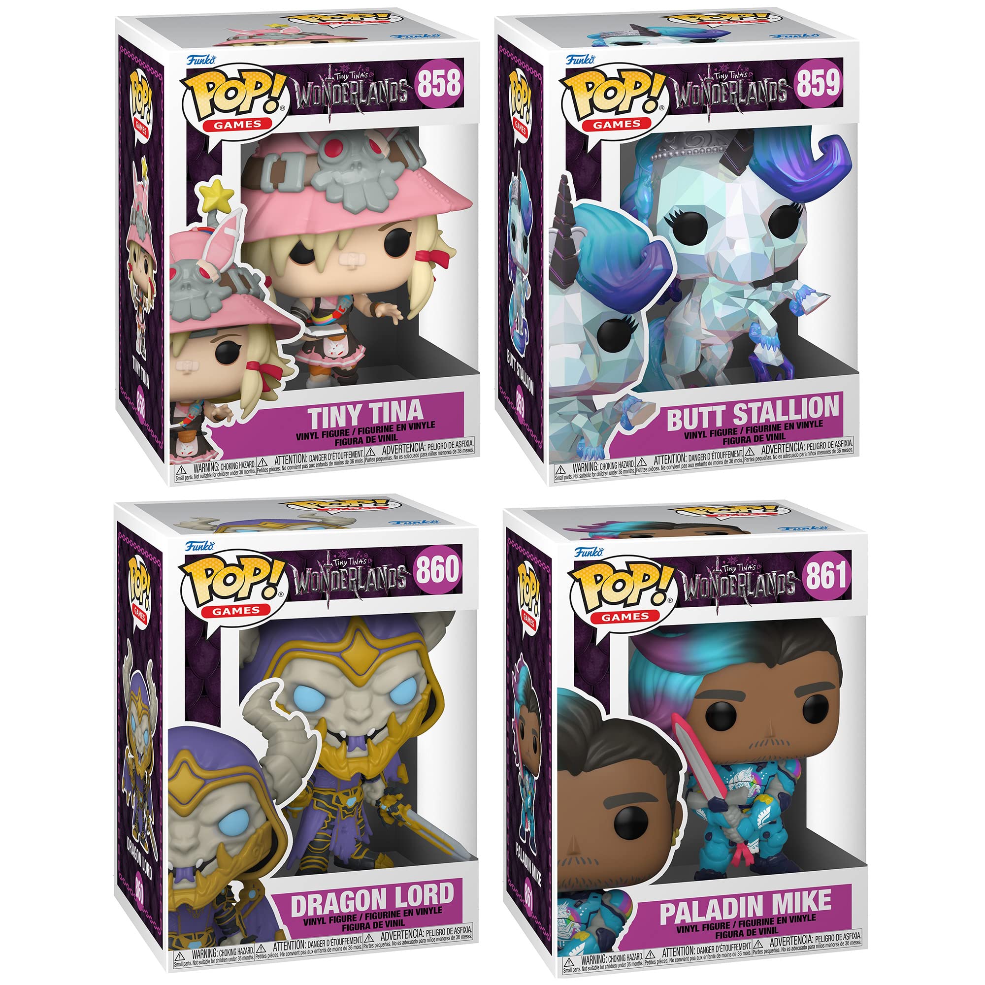 Funko Pop! Games: Tiny Tina's Wonderlands - Borderlands Collectors Set - Includes: Tiny Tina, Butt Stallion, Dragon Lord, and Paladin Mike