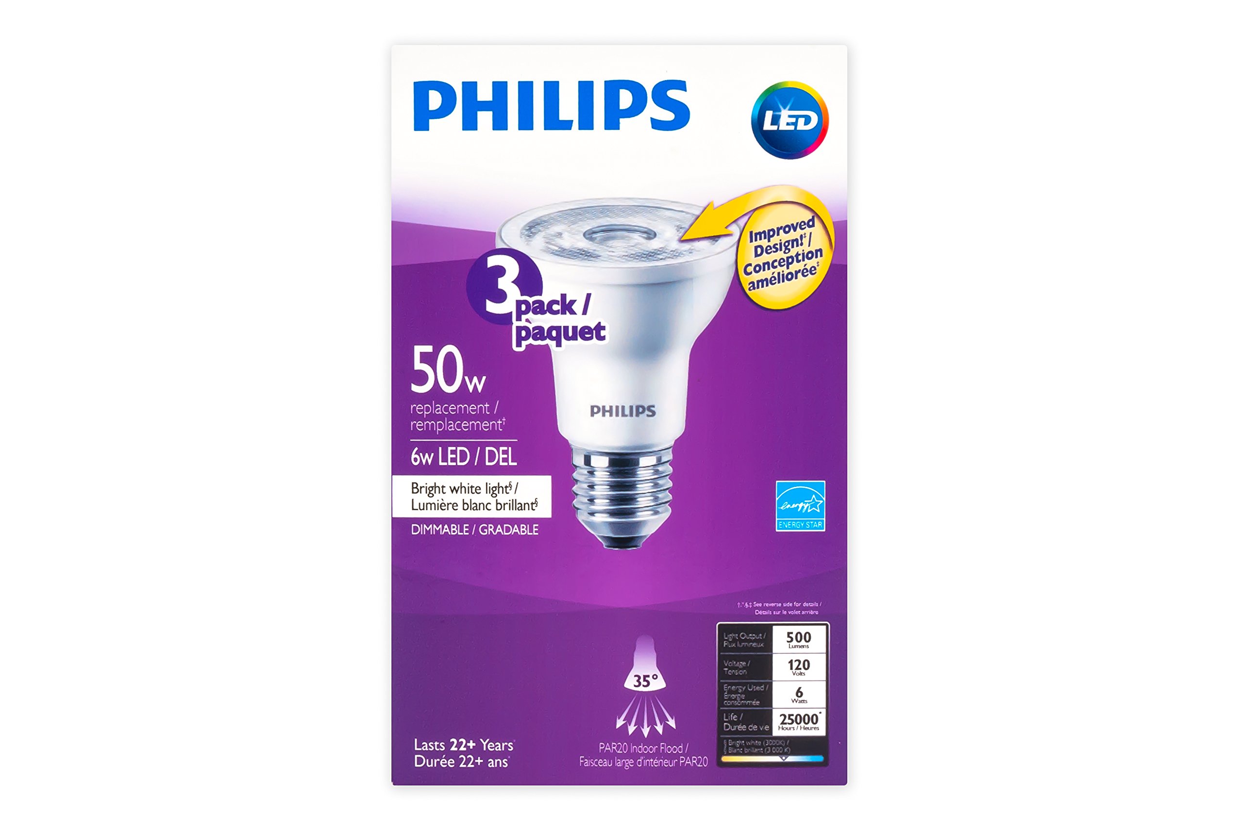 Philips LED 50W PAR20 Bright White SO 3Pk