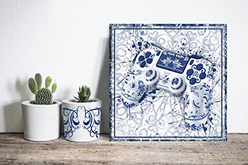 ZHAOSHOP Gaming Decor for Boys Room - Blue and White Canvas Wall Art for Bedroom - Gamer Wall Decor Ready to Hang 14" x 14"