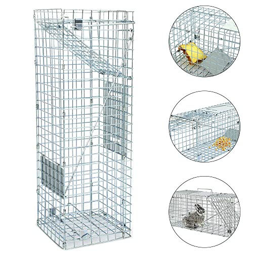 Live Animal Trap Cage Humane Cat Trap Rabbit Trap Humane Mouse Trap Live Traps for Raccoons Small Animal Trap Squirrel Traps Outdoor Groundhog Trap, 24'' Steel Humane Release Rodent Cage