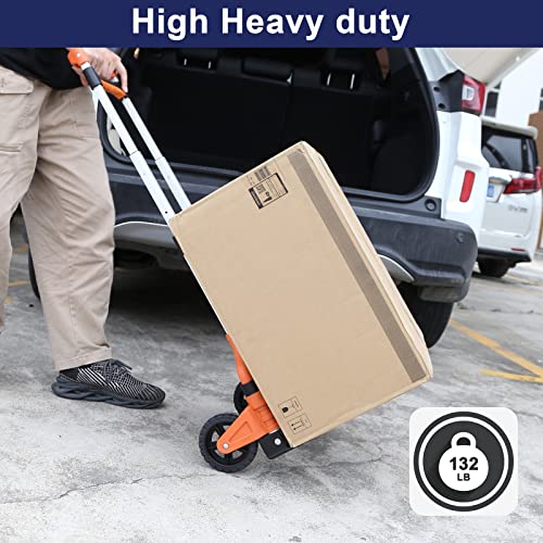 Folding Hand Truck and Dolly,132 lb Capacity Aluminum Portable Cart with Telescoping Handle for Indoor Outdoor Orange FW-90S-Orange-2 FW-90S-Orange-2