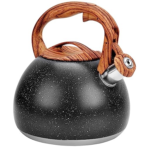 KIAADSY Tea Kettle, 3L Whistling Tea Kettle Stovetop, Tea Pots for Stove Top Food Grade Stainless Steel with Wood Pattern Handle, Graphite Gray Teapot