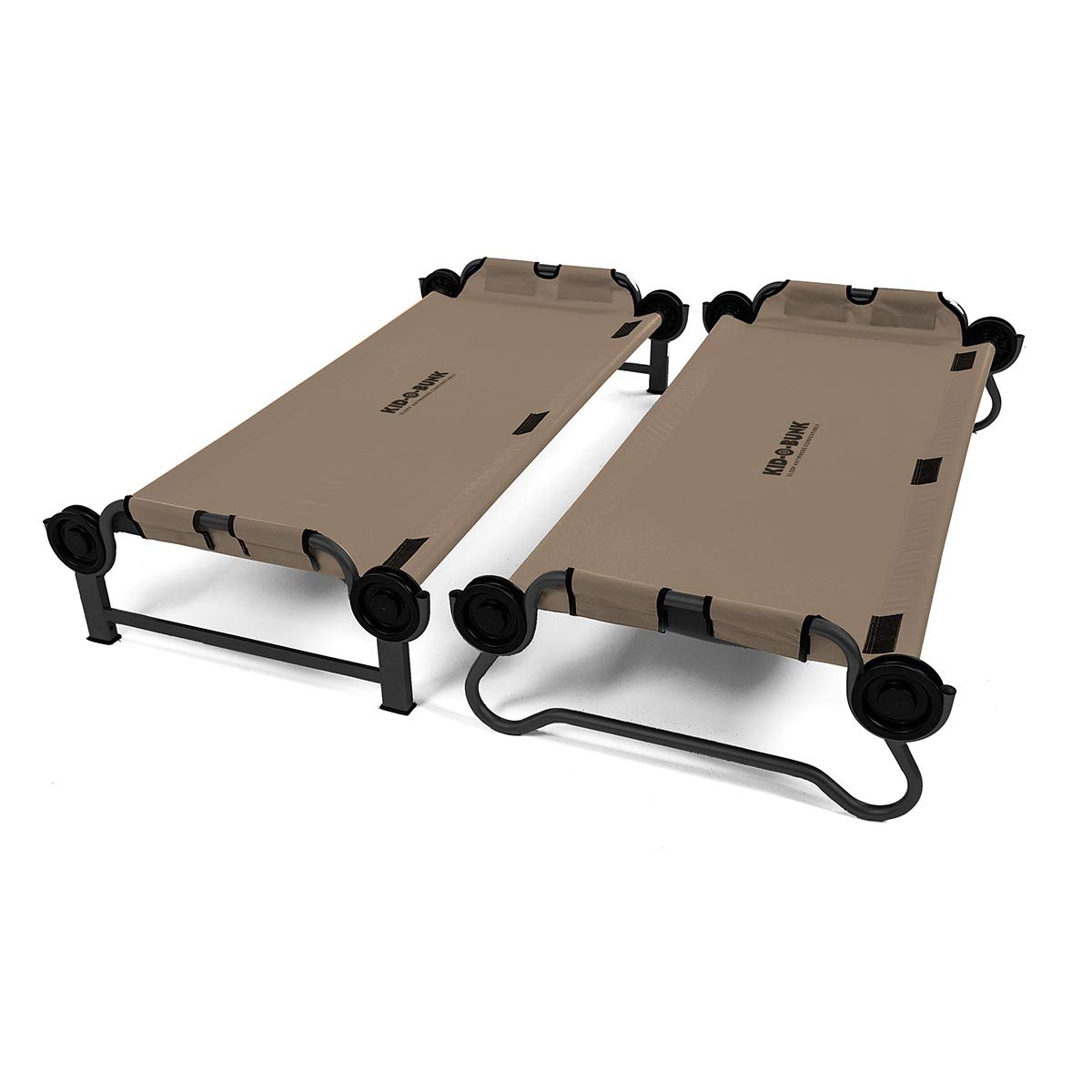 Disc-O-Bed 30901BO Large and Youth Cam-O-Bunk 2 Person Bench Bunked Double Camping Bunk Bed Cot with 2 Side Organizers, Tan (2 Pack)