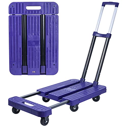 Folding Hand Truck, 500 LB Heavy Duty Luggage Cart, Utility Dolly Platform Cart with 6 Wheels for Luggage Car House Travel Moving Shopping Office Use, Purple